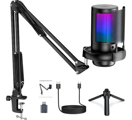 Microfone Rgb Condensador Cardioid Usb Ampligame Com Tripé | Frete grátis