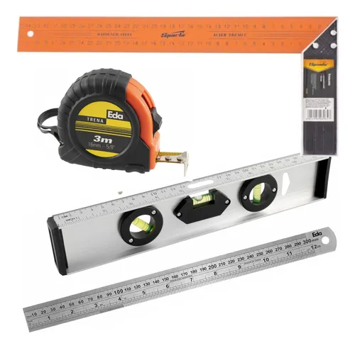 Kit 4 Peças Trena + Régua + Esquadro + Nível B | MercadoLivre