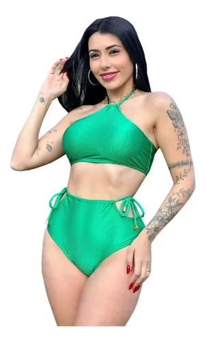 Biquíni Hot Pants Cintura Alta Com Bojo Moda Praia Canelado