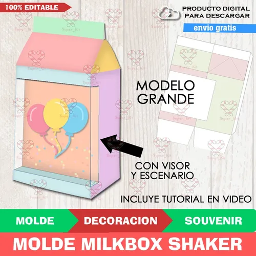 Kit Imprimible Molde Cajita Milkbox Shaker Visor Editable Kit Imprimible Molde Cajita Milkbox Shaker Visor Editable