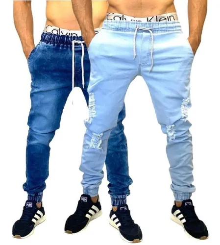 Kit 2 Jogger Calças Masculina Sarja E Jeans Punho C Cordão