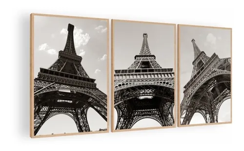 Cuadro Decorativo Mural Triptico Torre Eiffel 90x42 Mdf Cuotas Sin