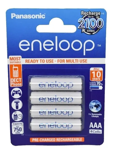 Pilha Recarregável Aaa Panasonic Eneloop Bk 4mcce Cilíndrica Kit De 4