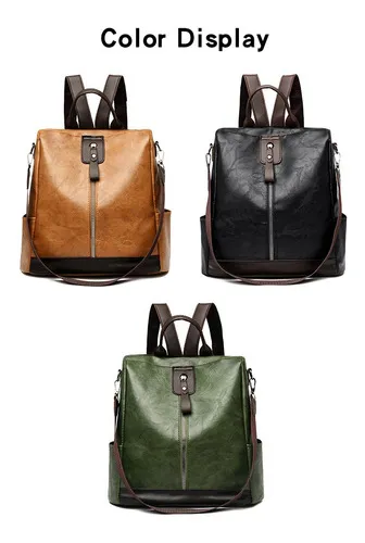 Bolsa feminina, mochila de couro impermeável e anti-roubo, cor preta ... Bolsa feminina, mochila de couro impermeável e anti-roubo, cor preta ...