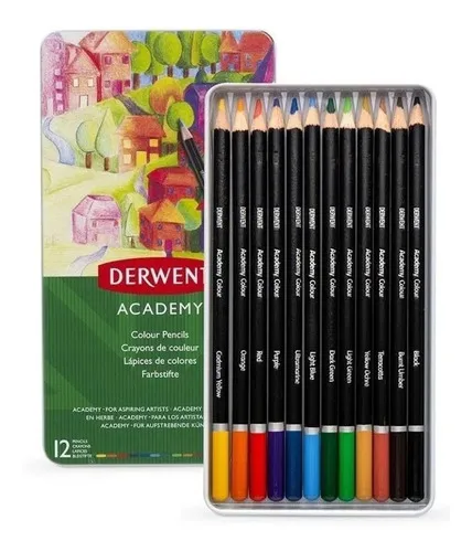 Set 12 Lápices Colores Derwent Premier Academy Caja Metal Mercadolibre
