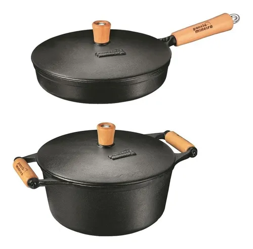 Kit de cazuela y freidora de hierro con mango y mango de madera Fumil ... Kit de cazuela y freidora de hierro con mango y mango de madera Fumil ...