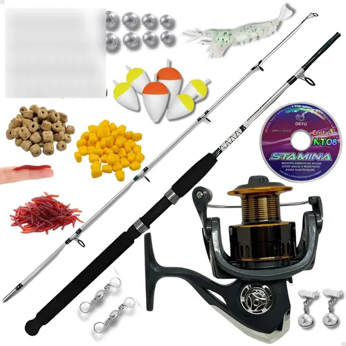 Kit Pesca Completo Vara + Molinete Alumínio 3000 E Acessório | Frete grátis