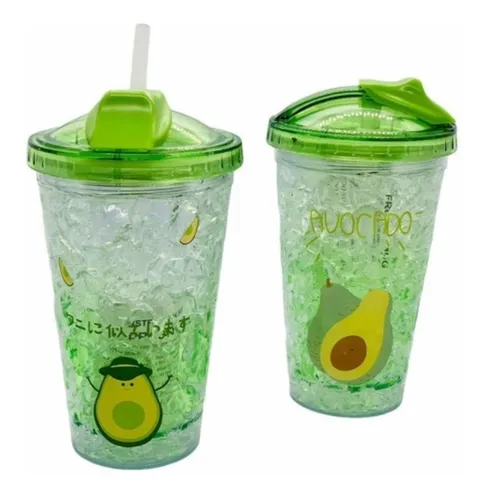 Vaso Hidrogel De Avocado Aguacate Con Popote Kawaii Mercadolibre