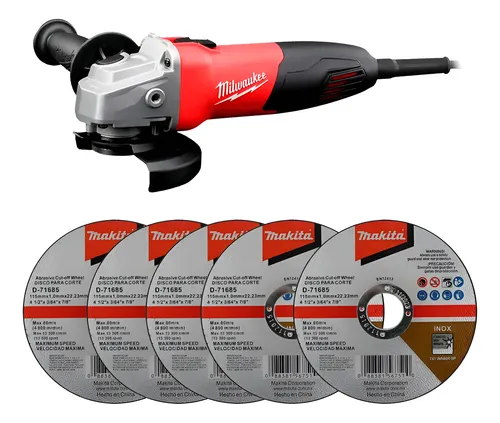 Esmeriladora Angular 4-1/2 Pulg Milwaukee 6130-33 + Discos Rojo | Envío ...