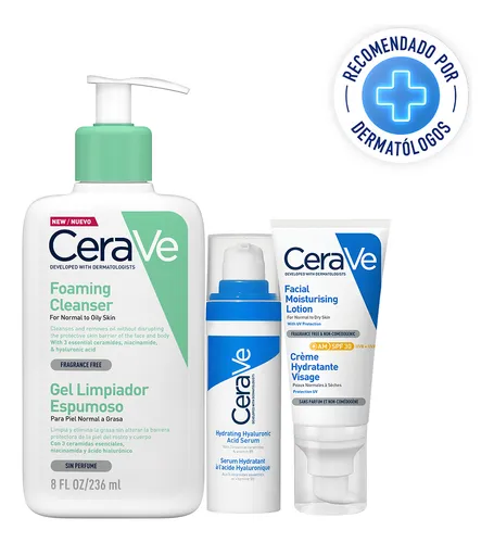 Kit CeraVe Rutina facial limpia hidrata y protege tu piel 3 piezas ...