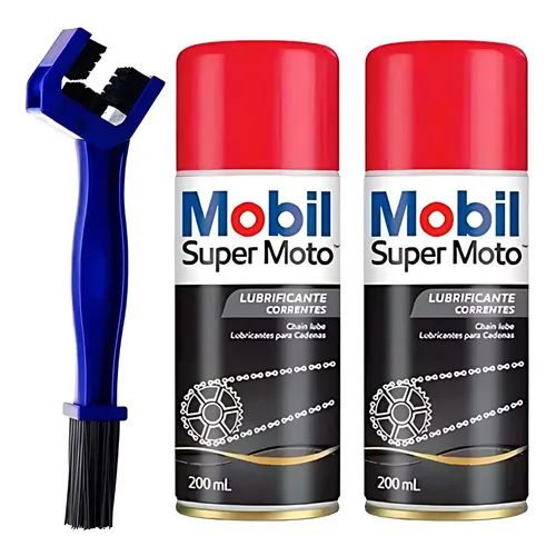 Kit 2 Lubrificante Mobil Chain Lube Escova Limpeza Corrente ...
