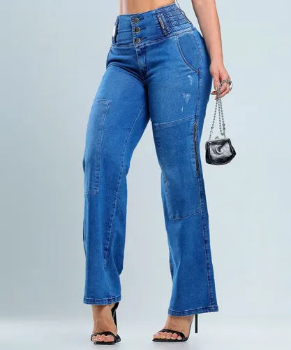 Calça Jeans Feminina Rhero Reta Cintura Alta Empina Bumbum | Frete grátis
