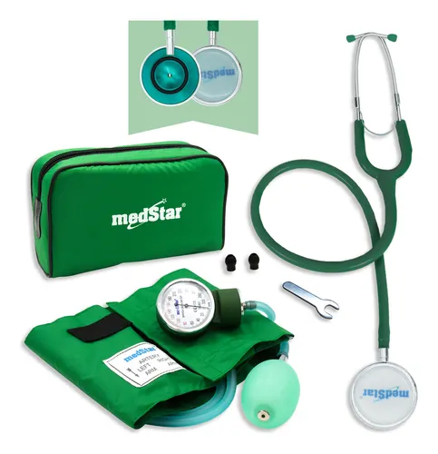 Kit Baumanómetro Aneroide Con Estetoscopio De Doble Campana Color Verde Duplex Medstar ...
