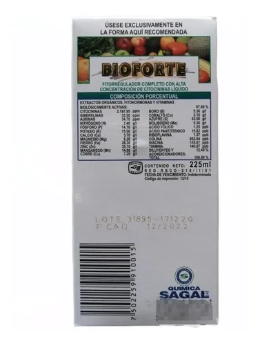 250ml Bioforte Nutriente Inductor Fructificación Mas Frutos