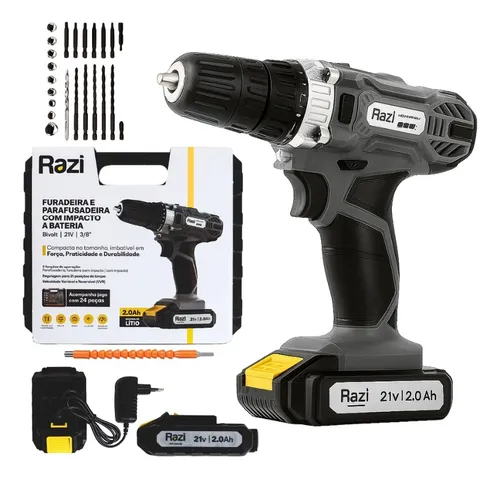 Furadeira E Parafusadeira Razi Com Impacto Bivolt + Maleta | Frete grátis