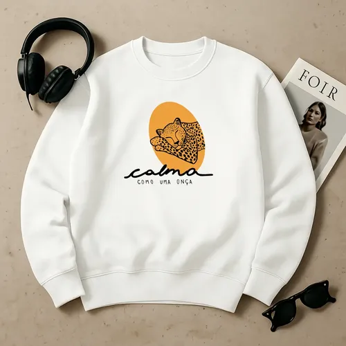 Moletom Feminino Gola Redonda Criativa Sweet Estampada Onça ...