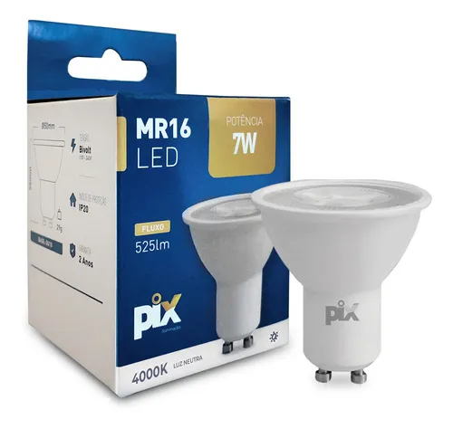 Lâmpada Dicróica Led Pix Mr16 Gu10 7w 4000k Bivolt Cor Da Luz 4000k
