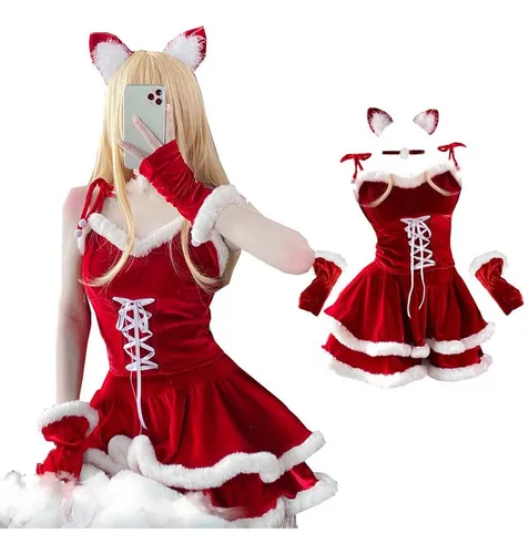 Vestido De Natal Vermelho Sexy Bunny Cosplay Maid Costume