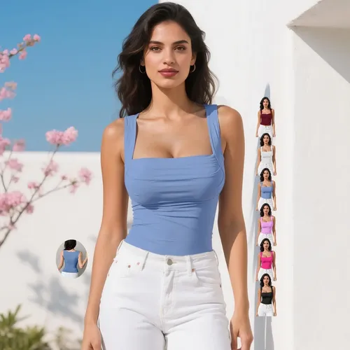Blusastop Para Mujer Sin Mangas Con Cuello Cuadrado Pliegues | MercadoLibre