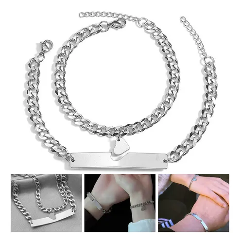 Beayungry 2pz Pulsera Pareja Corazón Puzzle Acero Inoxidable Joyeria ...