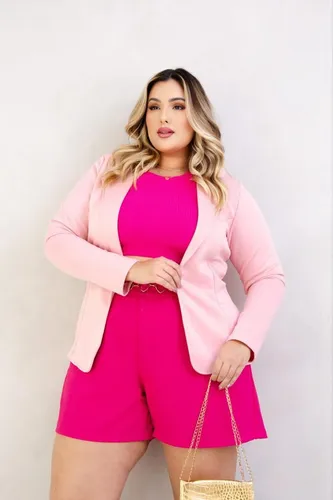 Blazer Feminino Acinturado Em Neoprene Plus Size G1 Ao G3