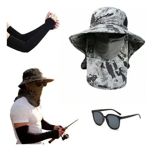 3pcs Sombrero Pesca Sol Protección Cuello Cara Mangas Brazo | MercadoLibre