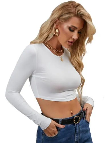 Blusa Crop Top De Manga Larga Sexy Para Dama Casual Mercadolibre