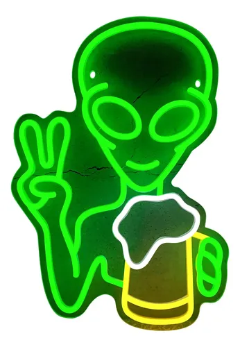 Letrero Led Neón Alien Tomando Cerveza Decoración Para Bares | MercadoLibre