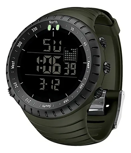 Relógio De Pulso Digital Smael 1237 Com Corria De Resina Cor Verde-militar - Fondo Preto ...