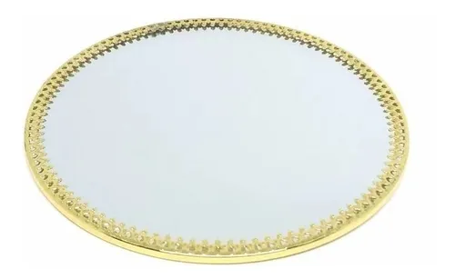 Bandeja Redonda Espelhada Borda Dourada - 20cm | MercadoLivre Bandeja Redonda Espelhada Borda Dourada - 20cm | MercadoLivre