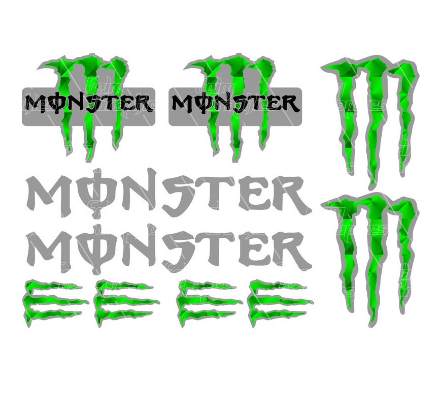 Kit Calcomania Sticker Monster Energy Garra M Moto Efx Ss Meses Sin