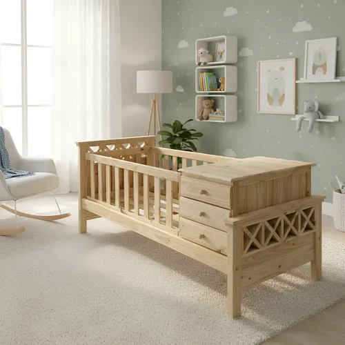 Cuna Cama Funcional Pino Macizo Modelo Cruz - Pinoshow | MercadoLibre