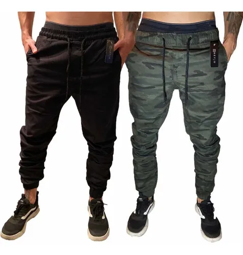Kit 2 Calças Jeans Camuflada Masculina Jogger C Punho Lycra