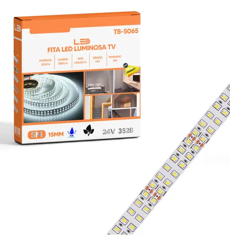Fita Led 5 Metros Smd 2835 240 Led Metro 15mm Ip20 24v Branco Frio