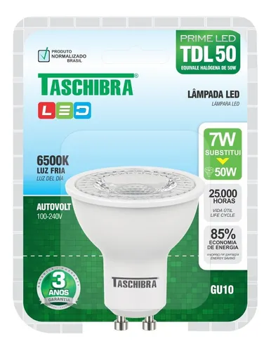 Lâmpada Led Dicróica Mr16 Tdl 50 7w Taschibra Kit Com 8 Pçs Frete Grátis