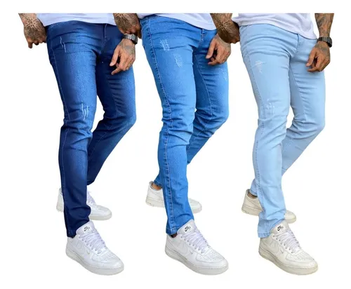 Kit Com 3 Calça Jeans Sarja Masculina Skinny Lycra Colorida Frete Grátis