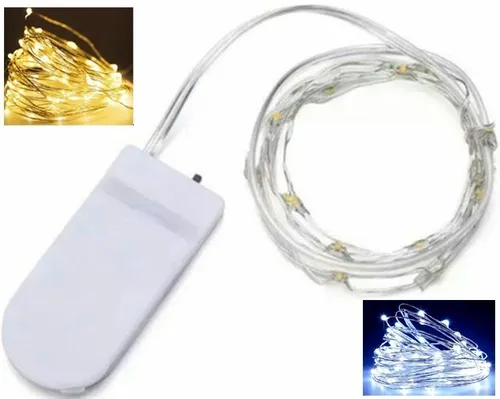 Kit 10 Fio Fada Cordão De Led 1m 10 Leds Fixo Bateria Branco ...