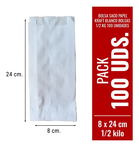 Pack 100 Bolsas Saco Papel Kraft Blanco Bolsas 1 2 Kg Cuotas Sin Interés