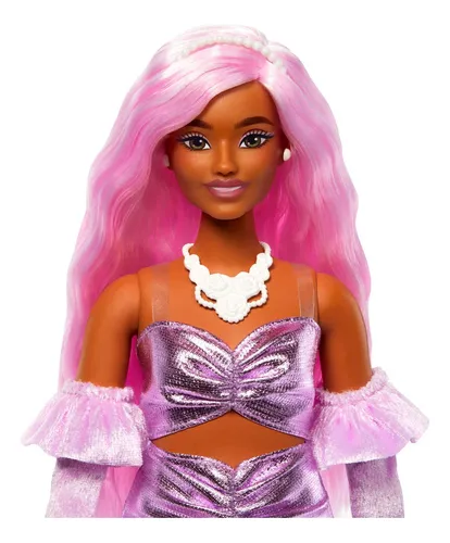 Barbie Doll Deluxe con pelo rosa y vestido brillante | MercadoLibre