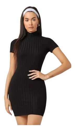 Shein Vestido Tejido De Canalé De Cuello Alto Envío Gratis