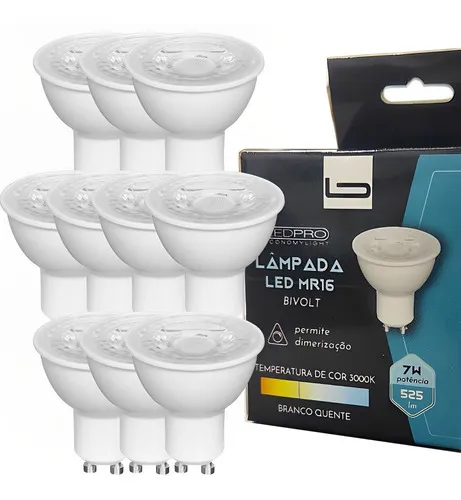 10x Lâmpada Led Dicroica Gu10 7w 3000k Dimerizável St2118 Cor Da Luz