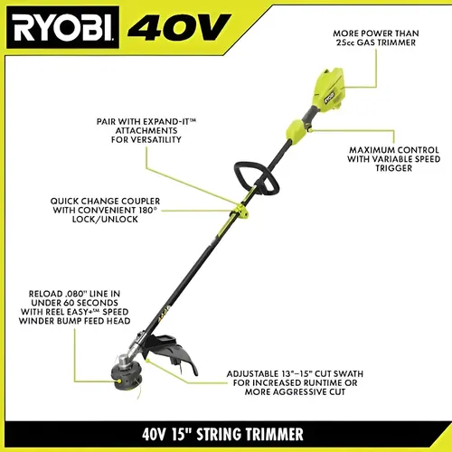 Desbrozadora Inalámbrica Ryobi 40v 15 Ry40ph01 Verde Lima | MercadoLibre