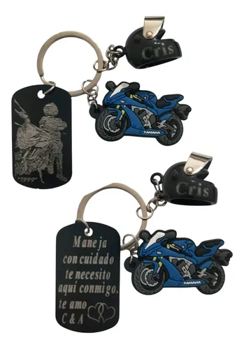 Llavero Biker Personalizado De Moto De Goma Y Casco Metálico Azul
