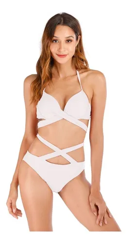 Traje Baño De Bikini Sexy Con Tiras Cruzadas Halter Mujer Cuotas Sin