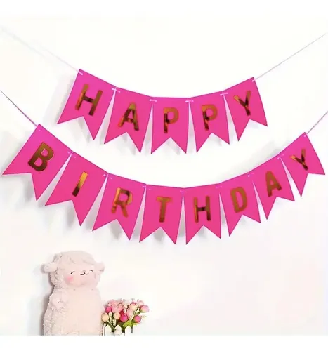 Letrero Happy Birthday Banner Cumpleaños Fiesta Banderín Rosa Chicle ...