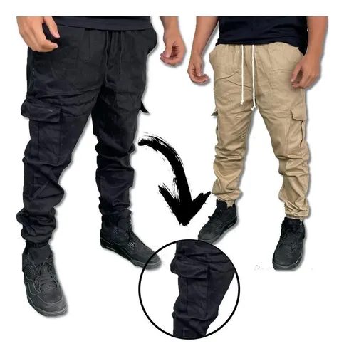 Kit 2 Jogger Cargo Calça Masculina Punho Elastico Sarja Escorrega O Preço