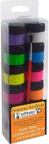 Kit Pinturas Acrílicas Politec 12 Colores Neón Y Metálicos | MercadoLibre Kit Pinturas Acrílicas Politec 12 Colores Neón Y Metálicos | MercadoLibre