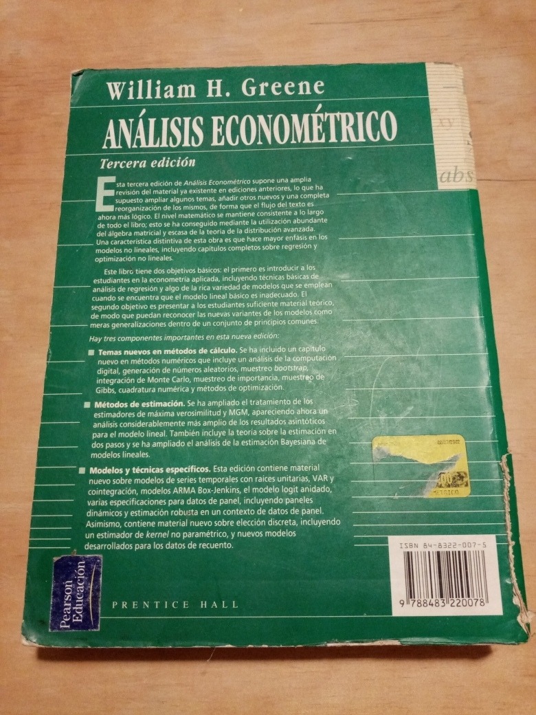 Análisis Econométrico Tercera Edición William H Greene Mercado Libre