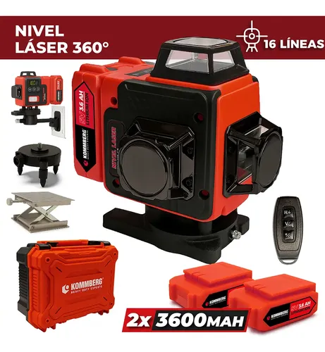 Nivel Laser 360 Autonivelante kommberg Luz Verde 16 Líneas Con Maletín ...