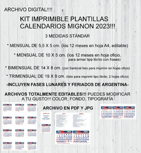 Kit Imprimible Calendario 2023 Mignon Almanaque Editable en venta en ... Kit Imprimible Calendario 2023 Mignon Almanaque Editable en venta en ...